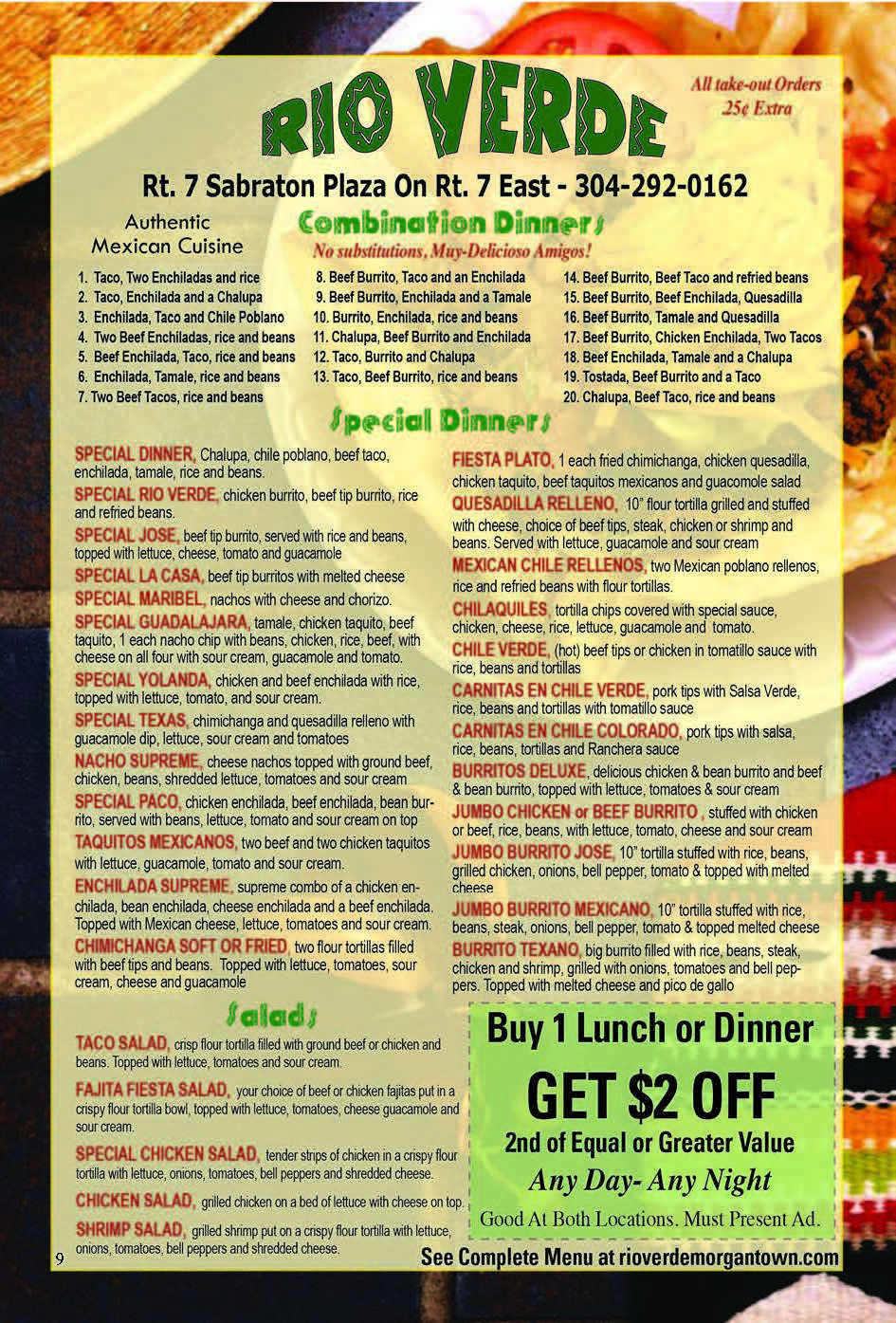 Rio Verde – Morgantown's Menu Guide